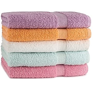 TowelFirst 5-Pack Extra-Absorbent Bath Towel Set - Large, 27x54 Inches, 100 Percent Cotton Bath Towels - Soft and Quick Drying - Best for Bath, Pool and Guest Use, Get 2 12x12 Inches Washcloths