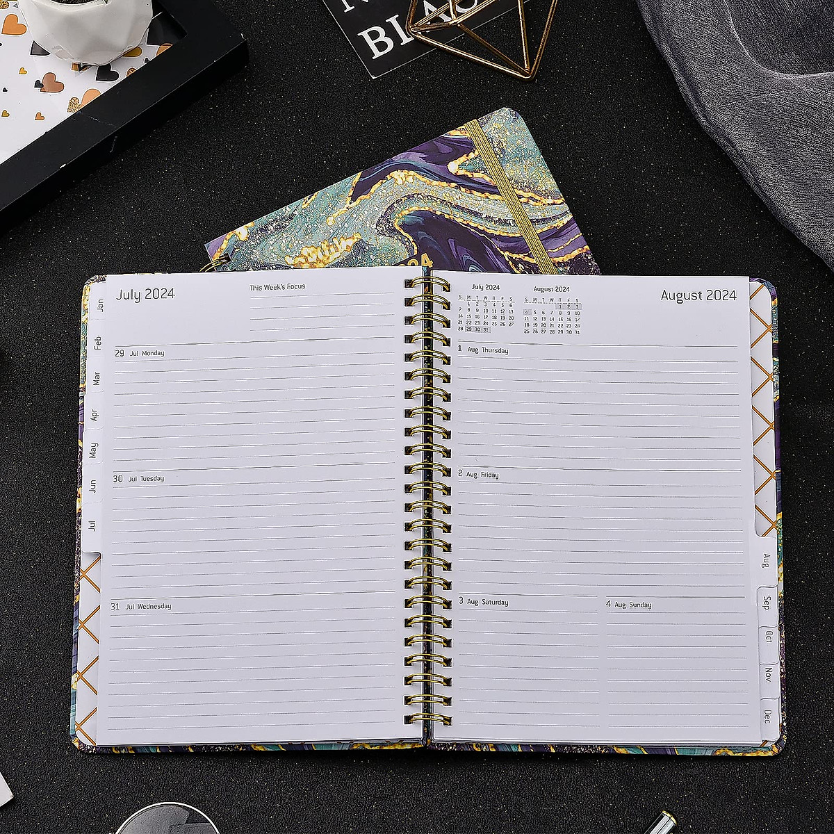2024 Planner - Academic Weekly & Monthly Planner with Monthly Tabs, Elegant Daily Planner Yearly Calendar from Jan. 2024 to Dec. 2024, Hardcover Elastic Closure 6.4" x 8.5", Blue Waterink