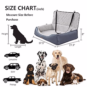 FUNNIU Dog Car Seat, Pet Car Seat for Medium/Large Dogs or Two Small Dogs, Dog Car Bed Travel Safety Fully Detachable Washable for Back Seat with Soft Cushion, Light Grey