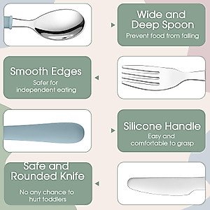 Sunnychicc 18 Pieces Toddler Utensils Kids Silverware with Silicone Handle Stainless Steel Toddler Fork Spoon Knife Set Children Flatware Set, 6 Colors