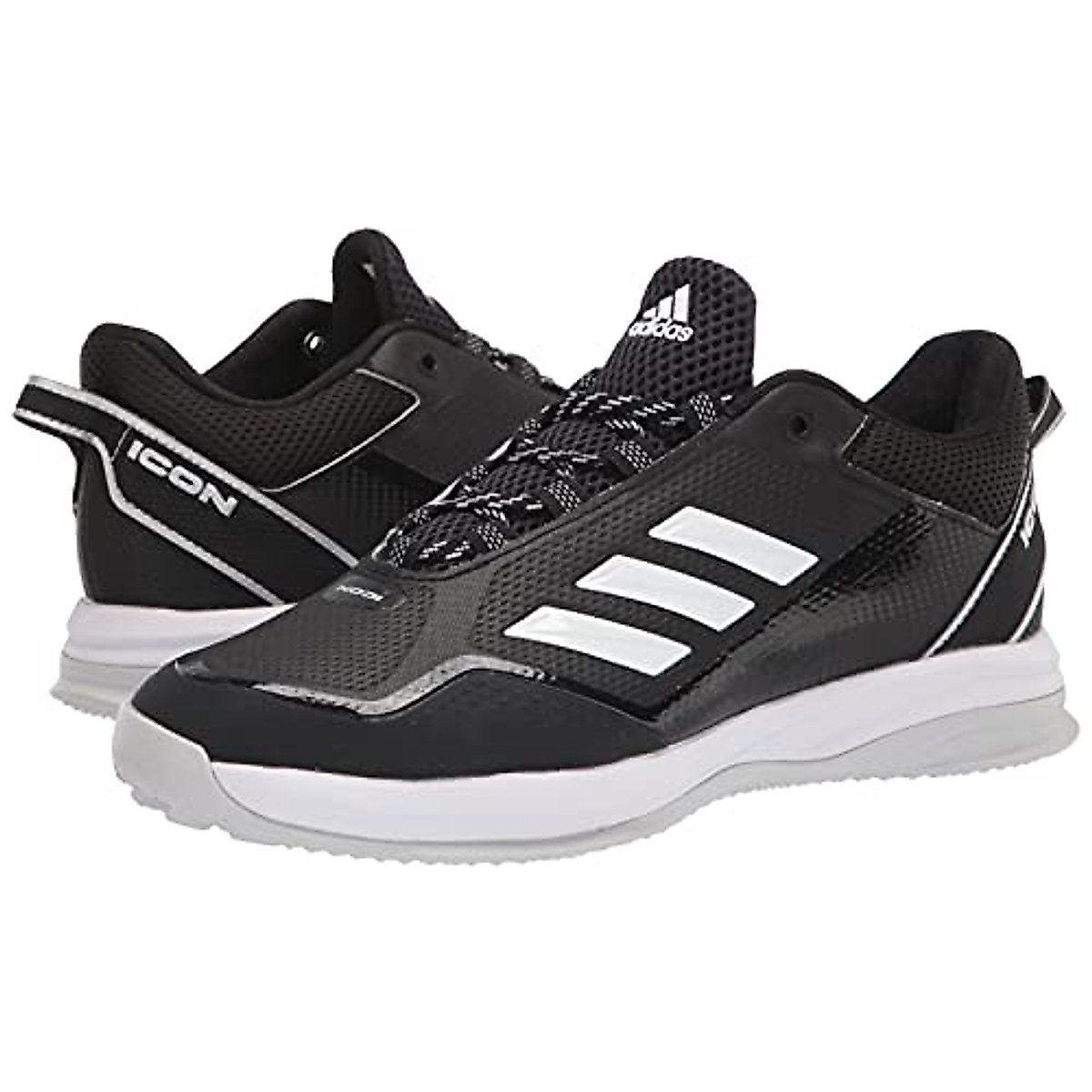 adidas Men's Icon 7 Turf Baseball Shoe, Black/White/Silver Metallic, 12