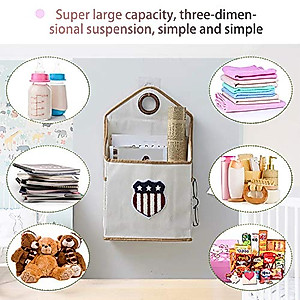 Household Wall-Hanging Storage Bags with Hook Pockets Cotton Linen Storage Basket Family Organizer Box Containers (Dark Gray)