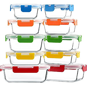 M MCIRCO 20 Pieces Glass Food Storage Container with Lids, Airtight Glass Lunch Containers,No Leaking Glass Meal Prep Container,Microwave, Oven, Freezer and Dishwasher Friendly