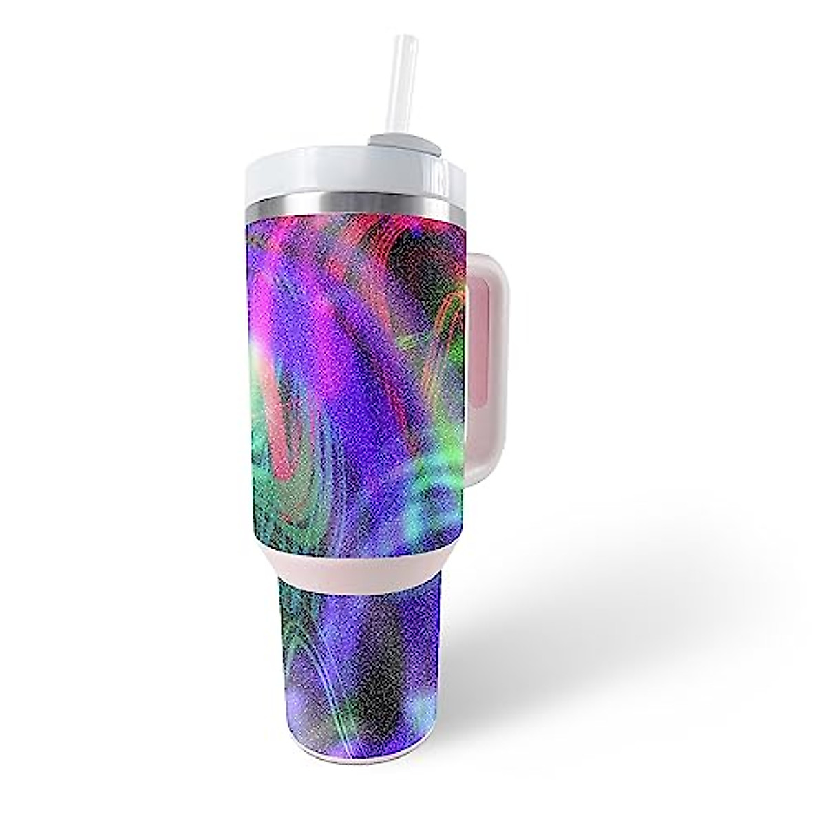 MightySkins Glossy Glitter Skin Compatible with Stanley The Quencher H2.0 FlowState 40 Oz Tumbler - Neon Splatter | Protective, Durable High-Gloss Glitter Finish | Easy to Apply