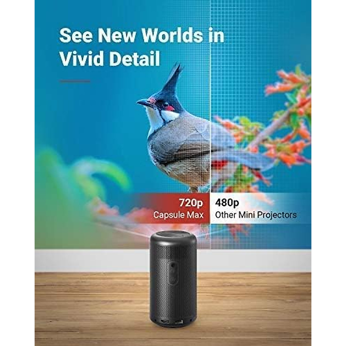 Anker NEBULA Capsule Max, Pint-Sized Wi-Fi Mini Projector, 200 ANSI Lumen Portable Projector, Native 720p HD, 8W Speaker, Movie Projector, 100 Inch Picture, 4Hr Video Playtime, Home Theater