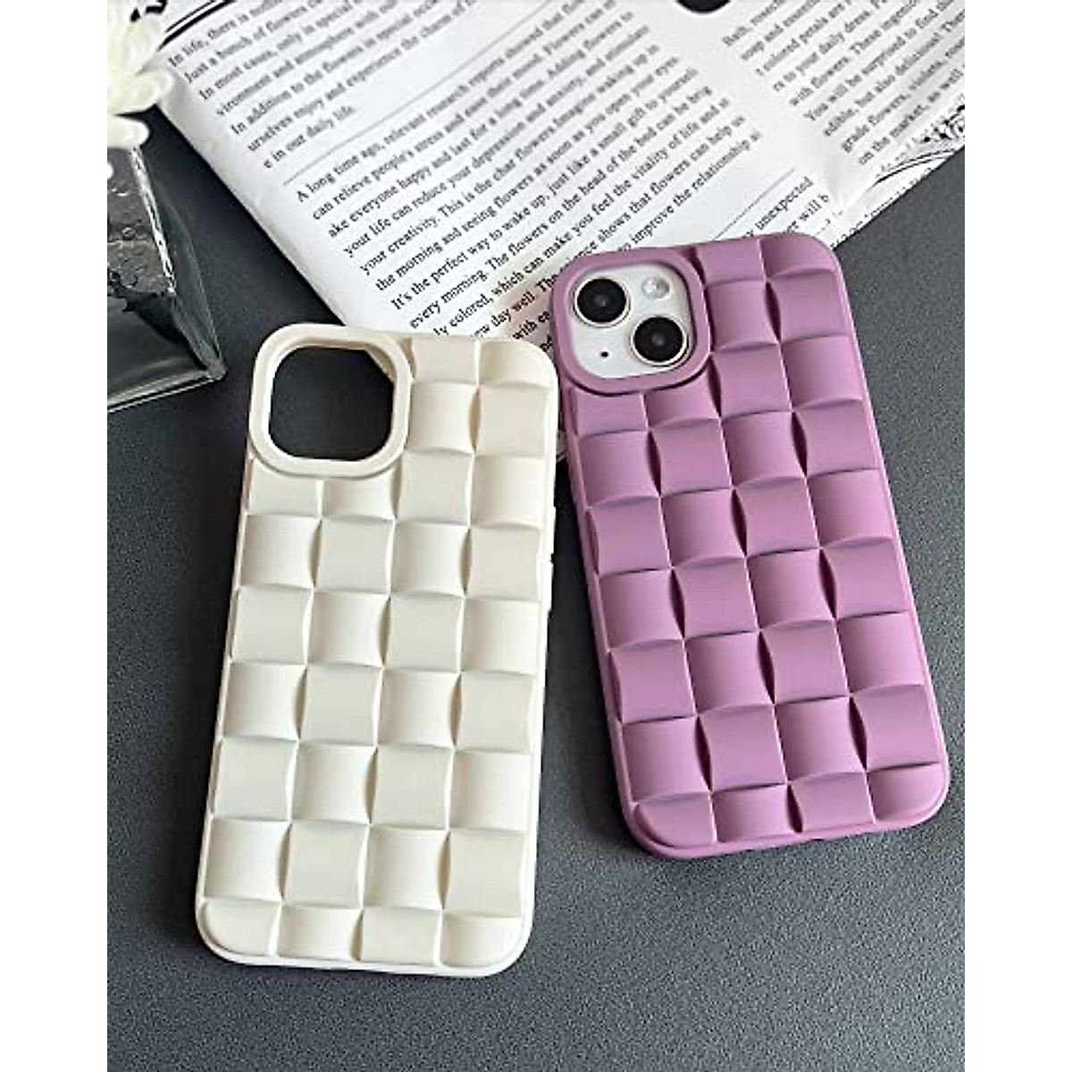 Ginkgonut Compatible with iPhone 14 Plus Case for Women/Girls, Cute 3D Laid Desgin Soft Silicone Shockproof Raised Bumper Corners Case for iPhone 14 Plus （White）