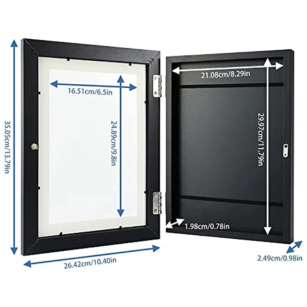 Kids art frame front opening holds 150 A4, Kids artwork display frame interchangeable, Storage 3D Picture Display, Children Art Projects, Schoolwork, Crafts, Drawing 11.8''x8.3''x0.78'' (2pcs black)