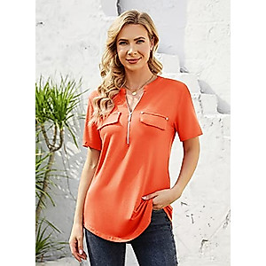 Bulotus Orange Short Sleeve Tunic Top, Casual Summer Fashion 2022, Business Work Shirt, Plus Size, XL