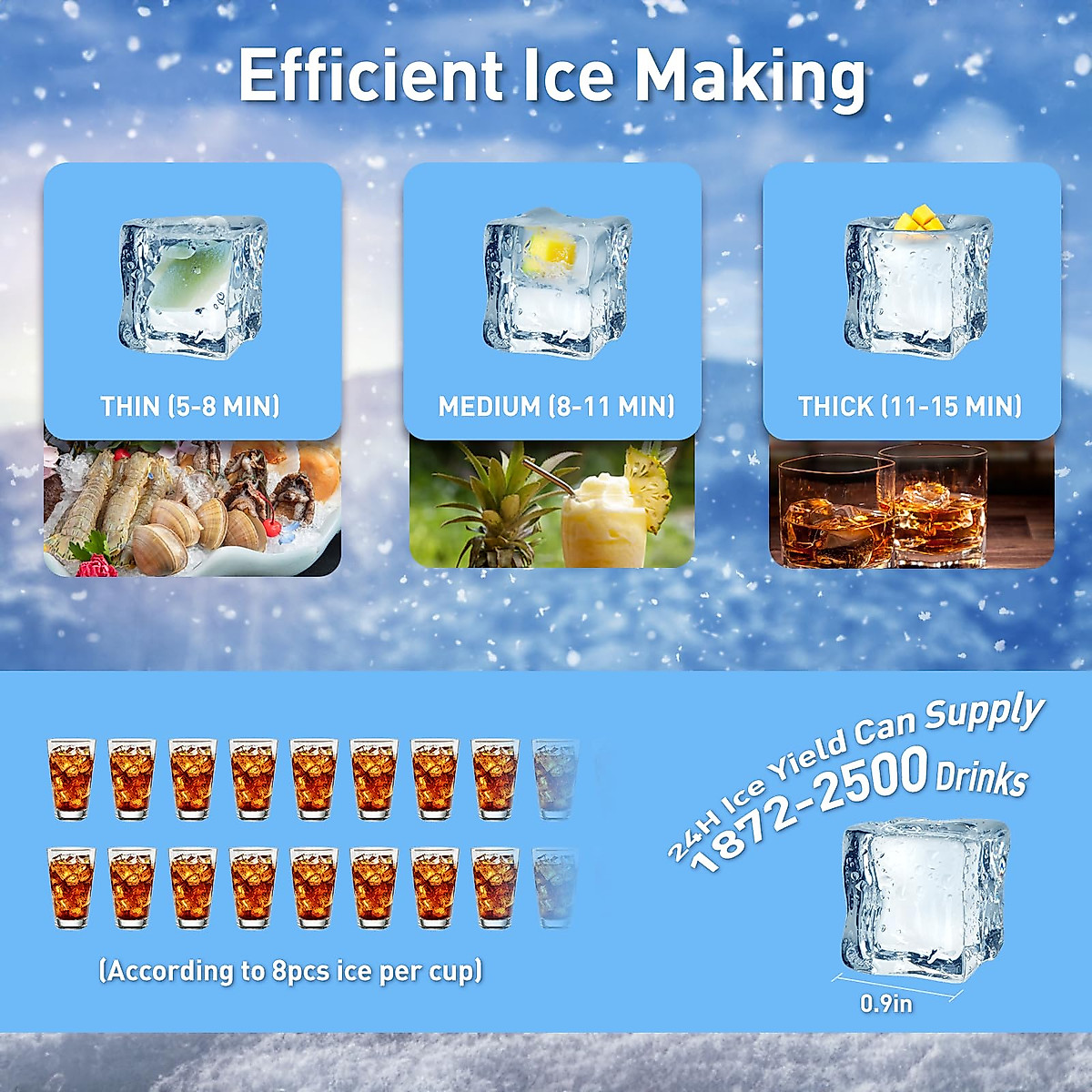 ERGMASTER Commercial Ice Maker Machine 550 LBS/24H - Industrial Ice Machine with 350LBS Large Storage Bin Ice Ready in 8-15 mins Stainless Steel Construction,Clear Ice Maker for Bar/Cafe/Restaurant