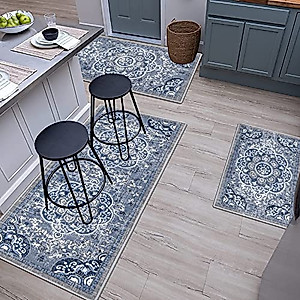Ileading BohoRugs Sets 3 Piece with Runner Floral Carpet Farmhouse Mats Non Skid Washable for Kitchen Floor Office Sink Laundry