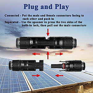 MUYI 42PCS Solar Panel Connector IP67 Waterproof Solar Connectors 1000V 30A Male/Female Plug with 2PCS Spanners (10 Pairs)