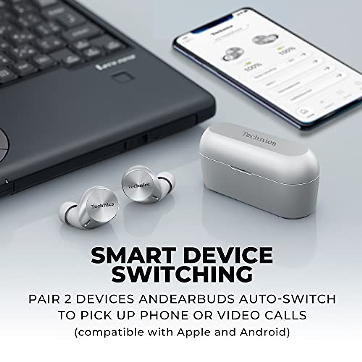 Technics True Wireless Multipoint Bluetooth Earbuds with Advanced Noise Cancelling, HiFi, Impressive Call Quality Using JustMyVoice Technology, Alexa Built In, EAH-AZ60-S (Silver)