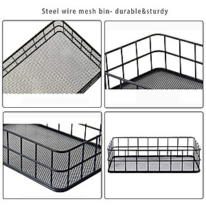 Hizibesty Black Metal Wire Cabinet Organizer Storage Organizer Bin Basket Tray - for Kitchen Pantry Pantry Fridge, Closets, Garage Laundry Bathroom 9.45"X6.10"x2.17”