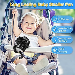 Funsland Mini Portable Stroller Fan Clip on for Baby, USB Rechargeable or Battery Operated Handheld Personal Portable Fan, Flexible Tripod Baby Stroller Fan 3 Speed Clip on Fan for Car Seat Travel