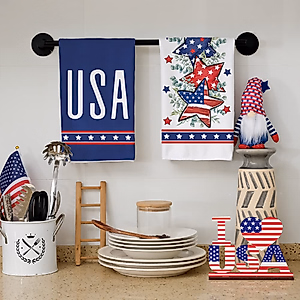 GEEORY Kitchen Towels for 4th of July Decorations Stars and Stripes USA Patriotic Dish Towels 18x26 Inch Ultra Absorbent Bar Drying Cloth Hand Towel for Kitchen Bathroom Party Home Set of 2 GD086