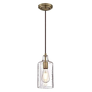Westinghouse 6371400, Antique Brass Finish with Clear Textured Glass Carmen One-Light Indoor Mini Pendant, 120 Volts