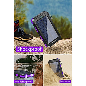 WONGKUO Solar Charger Power Bank - 𝟮𝟬𝟮𝟰 𝙐𝙥𝙜𝙧𝙖𝙙𝙚 36,800mAh Portable Solar Phone Charger, QC3.0 Fast Charger with LED Flashlight, IP65 Waterproof Power Bank Perfect for Outdoor Camping Hiking