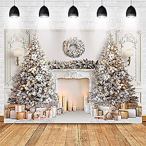 Mocsicka Classic Christmas Interior Room Photography Backdrop White Christmas Fireplace Photo Background Decorated Xmas Tree Family Kids Holiday Party Banner Decorations Photo Booth Props (8x6ft)