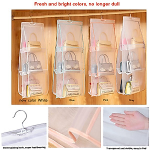 Hanging Purse Organizer MultiPurpose Handbag Storage Bag Dustproof Waterproof Closet Organization Bag DoubleSide 6 Pockets, Blue