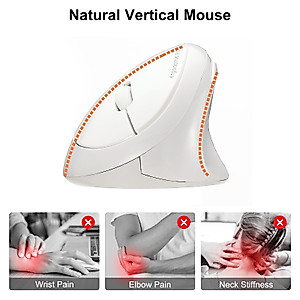 SANWA 2.4G Wireless Ergonomic Mouse White, Vertical Optical Ergo Mouse Small Hands, Cordless Mice for Wrist Pain, 800/1200/1600 DPI, 5 Buttons, Compatible Mac, Windows, PC, Desktop