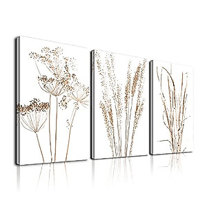ASTRDECOR Botanical Plant Wall Art Farmhouse Decor Leaf Floral Wall Decor Canvas Wall Art for Living Room Kitchen Boho Home Decor Framed Ready to Hang- 12"x16"x3 Panels