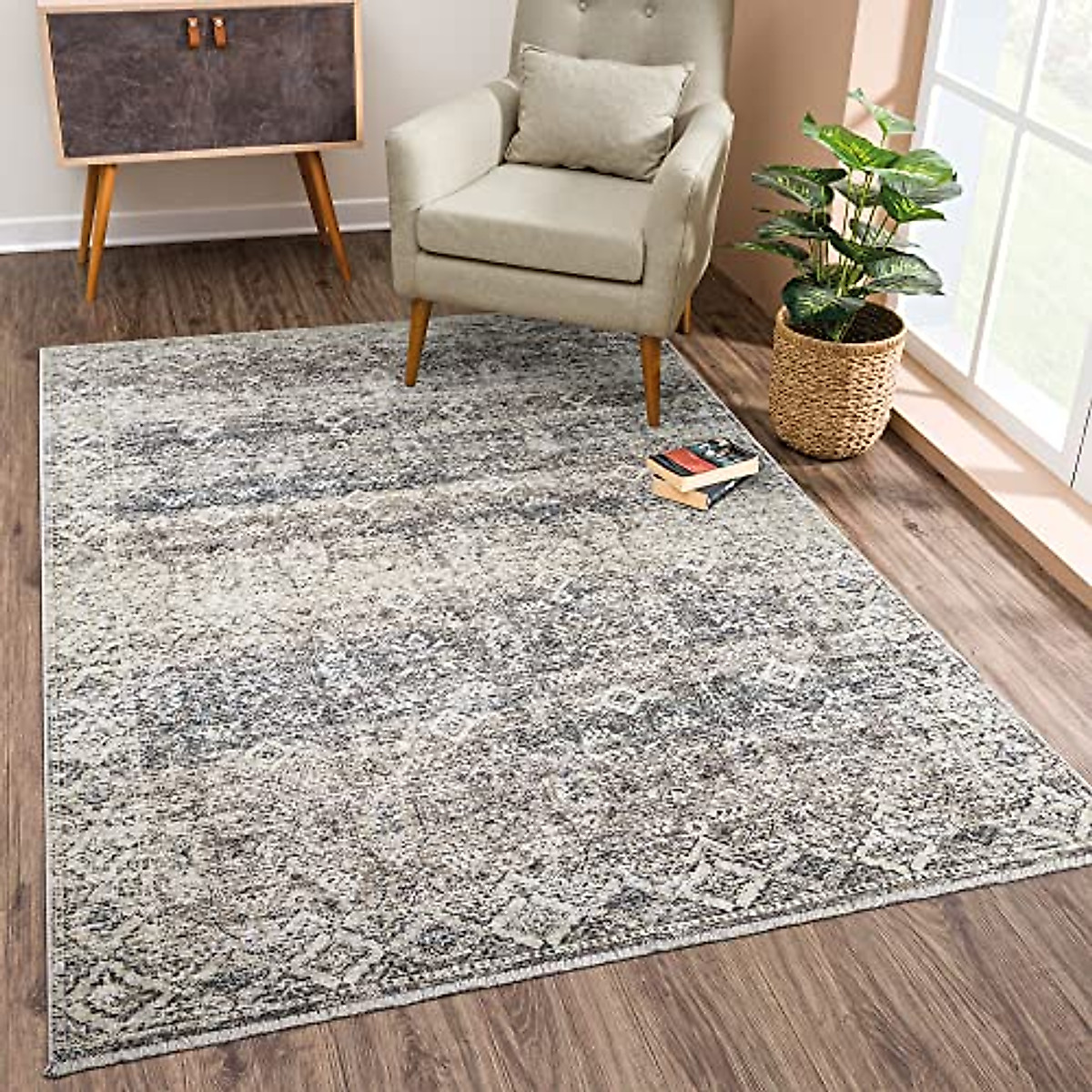 Bloom Rugs Caria Washable Non-Slip 4x6 Rug - Beige Brown/Teal Area Rug for Living Room, Bedroom, Dining Room and Kitchen - Exact Size: 4' x 6'