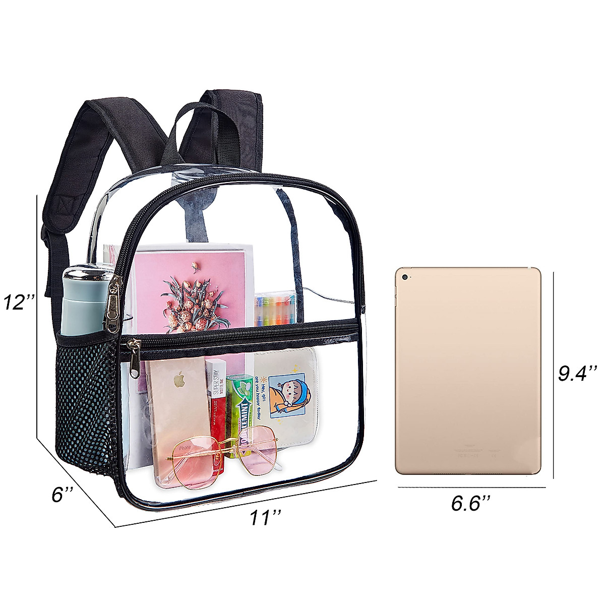 Vikcnitor Clear Mini Backpack Stadium Approved, Heavy Duty Waterproof Clear Bookbag for Concerts, Work, Sport Events-Black