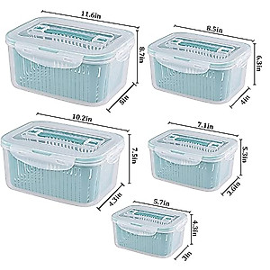 U/C Plastic Food Storage Containers, Fresh Vegetable Fruit Storage Containers for Refrigerator, Kitchen Produce Saver Container with a Draining Basket, BPA Free (5 Pack)