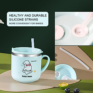 SIMPHONY Stainless Steel Toddler Cups for Kids (EASY to Clean)，Baby Mug for Milk，BPA Free Lids & Reusable Silicone Straws, 9.5oz (Blue)