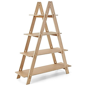 Displays2go Dandelion A-Frame Ladder Shelf Fixture, Eco-Friendly Plywood Material, Knockdown Design - Natural (DBAFSH1)