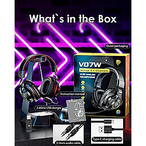 EasySMX Wireless Gaming Headset with Detachable Noise Cancelling Microphone, 2.4G Bluetooth & 3.5mm Wired Jack 3 Modes RGB Wireless Gaming Headphones for PS5/PS4/PC, Mac, Switch, Phone