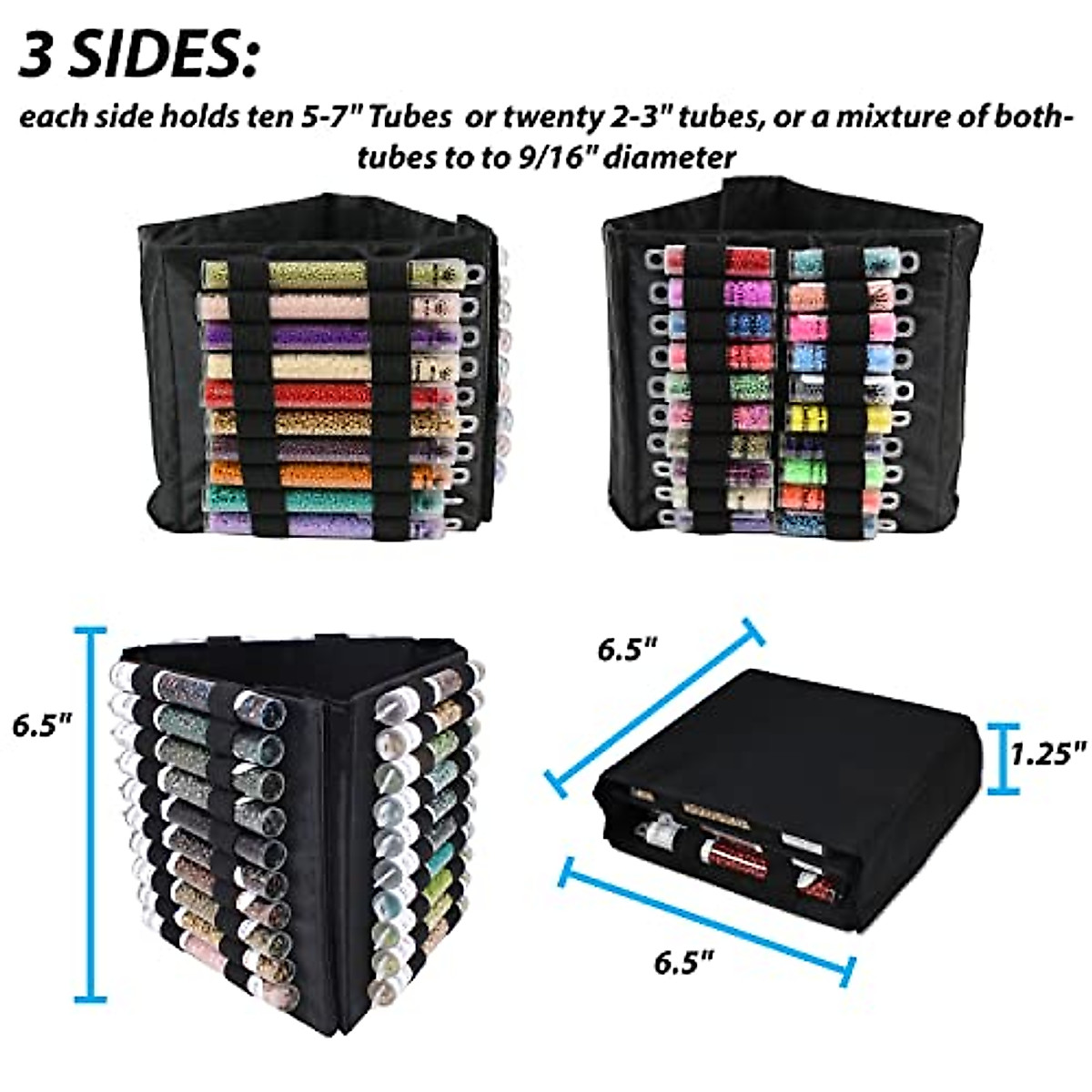 The Beadsmith Bead Tube Tower – Mini Storage Unit – 6.5 inches, Folds Easily for Storage or Travel – Holds Large and Small Bead Tubes – Clear Zippered Pouch …