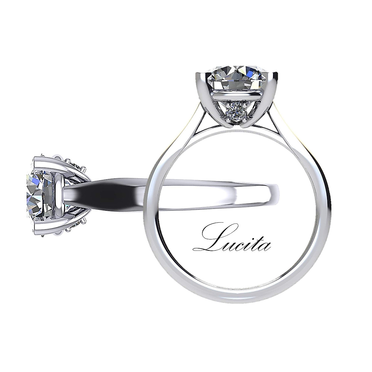 NANA Jewels 2.00ct Pure Brilliance Zirconia Engagement Ring Wedding Set Round Brilliant Cut Lucita Solitaire Silver Size 6