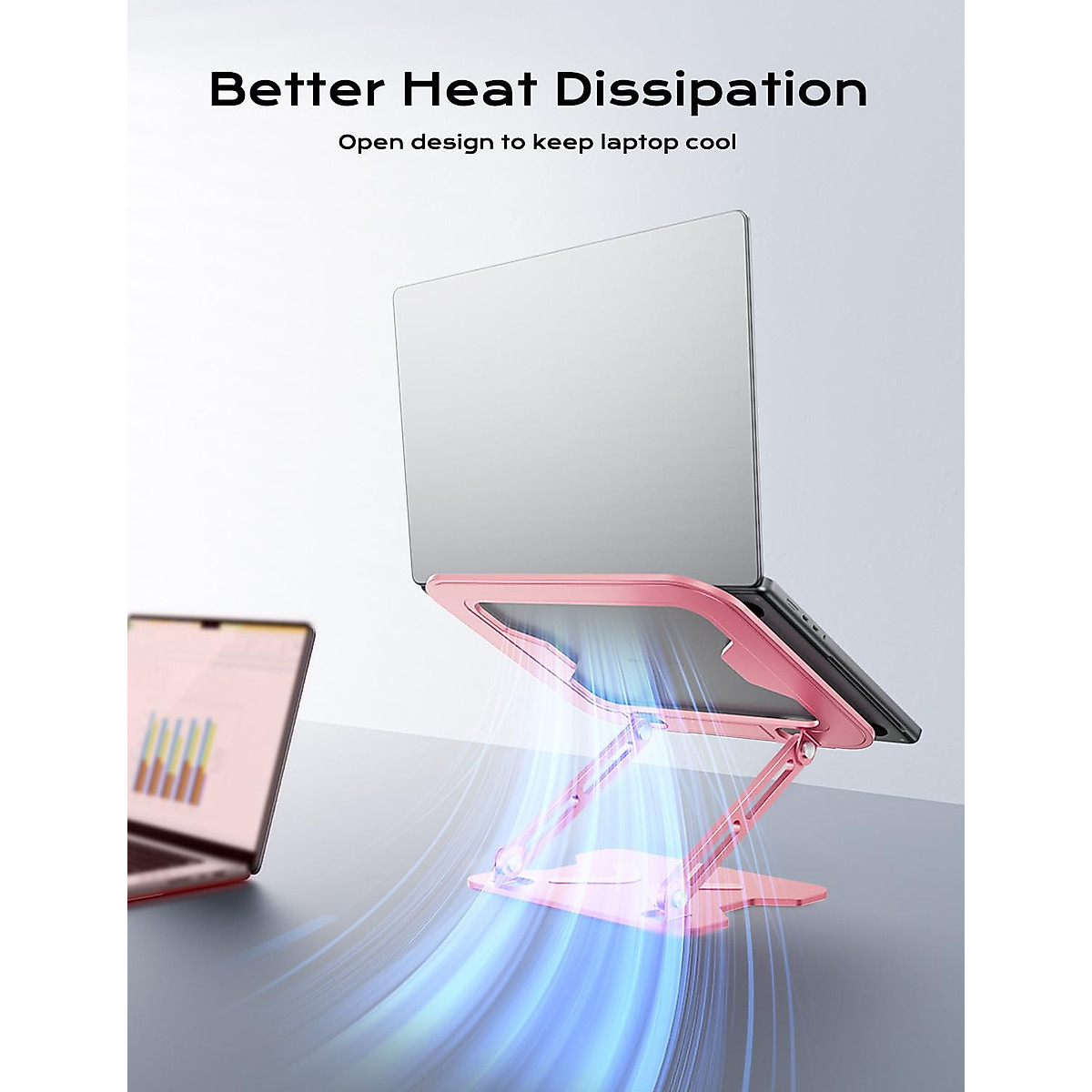JCZT Adjustable Laptop Stand for Desk, Portable Laptop Riser, Aluminum Laptop Stand Foldable, Ergonomic Computer Notebook Stand Holder for MacBook Air Pro, Dell, HP 10-16'', Rose Pink