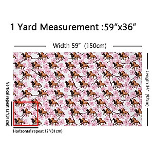 Horse Upholstery Fabric by The Yard, Cherry Blossom Galloping Horses Outdoor Fabric by The Yard, Girls Sakura Horse Lover Decorative Fabric for Upholstery and Home DIY Projects, 1 Yard, Pink Brown