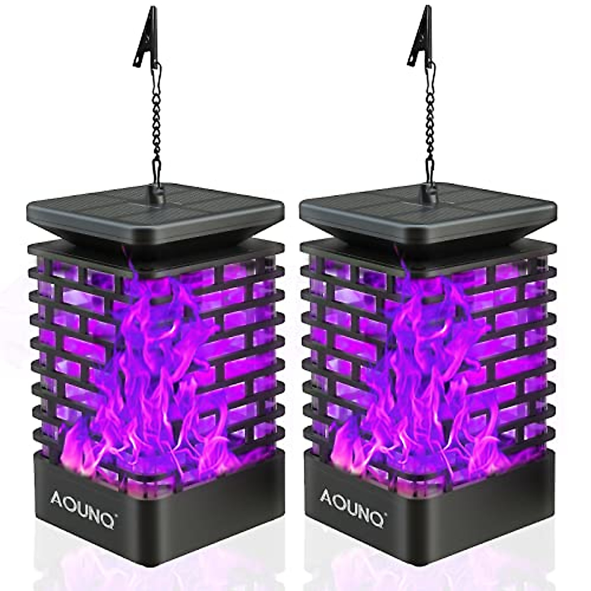 99LEDs Solar Lantern Purple, AOUNQ Upgraded Flickering Flame Hanging Solar Lantern Solar Lights Outdoor Waterproof, Solar Hanging Lanterns Outdoor Halloween Decorations for Patio,Garden,Yard (2Pack)