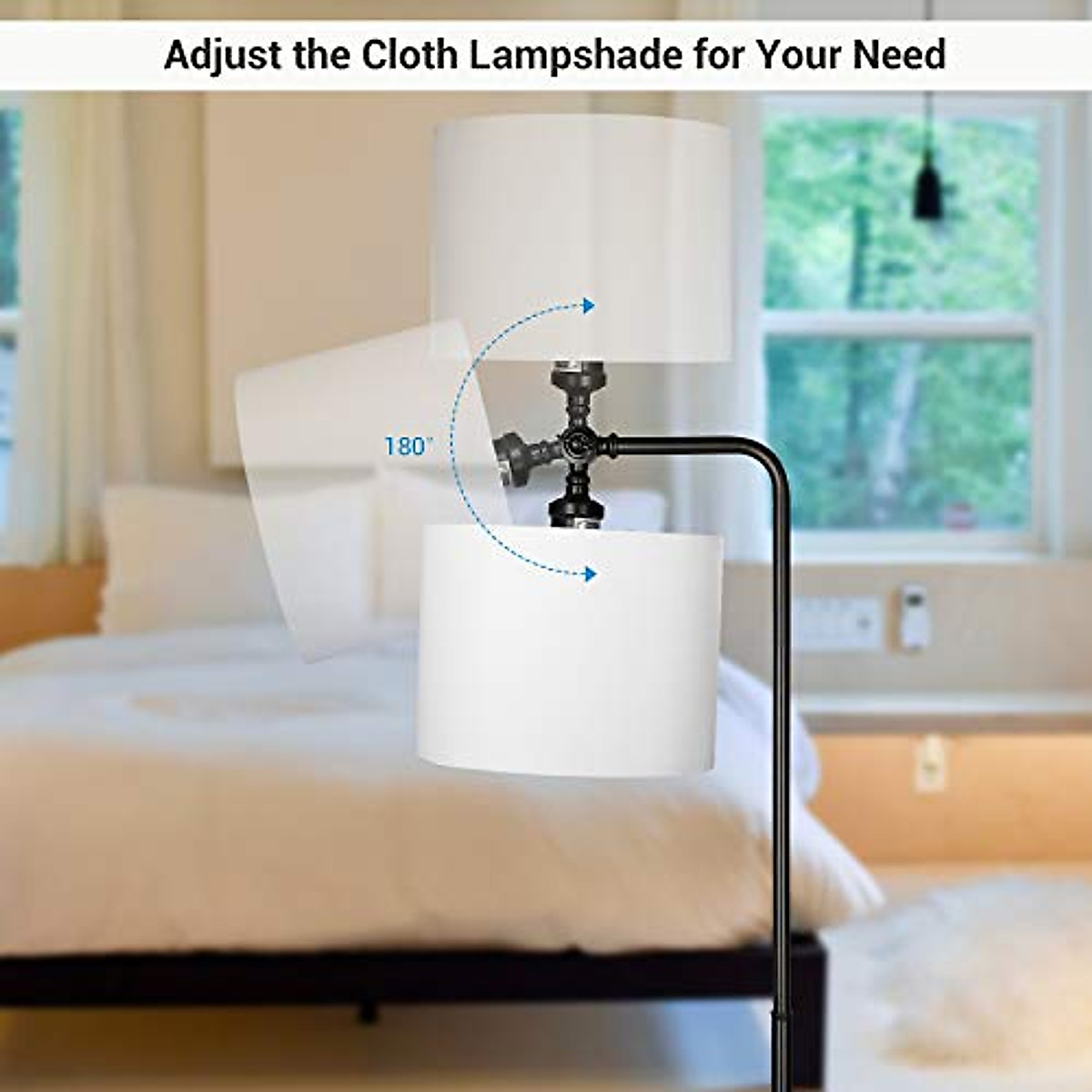 DEWENWILS 63 inch Black Floor Lamp with White Shade, Adjustable Lampshade, Tall Pole Standing Farmhouse Floor Lamp for Living Room, Bedroom, Office, Simple Style