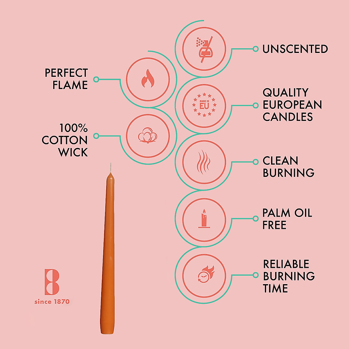 BOLSIUS Orange Taper Candles - 4 Pack Unscented 10 Inch Dinner Candle Set - 8 Hours Burn Time - Premium European Quality - Smokeless and Dripless Household Wedding, Party, and Home Decor Candlesticks