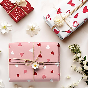 Whaline 12 Sheet Valentine's Day Wrapping Paper Heart Stripe Gift Wrap Paper Bulk Folded Flat Pink Red Craft Paper for DIY Crafts Wedding Anniversary Party Gift Packing Supplies, 19.7 x 27.6 Inch