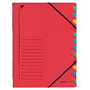 Leitz 39120025 Index File 12 Sections Coloured Chipboard Red
