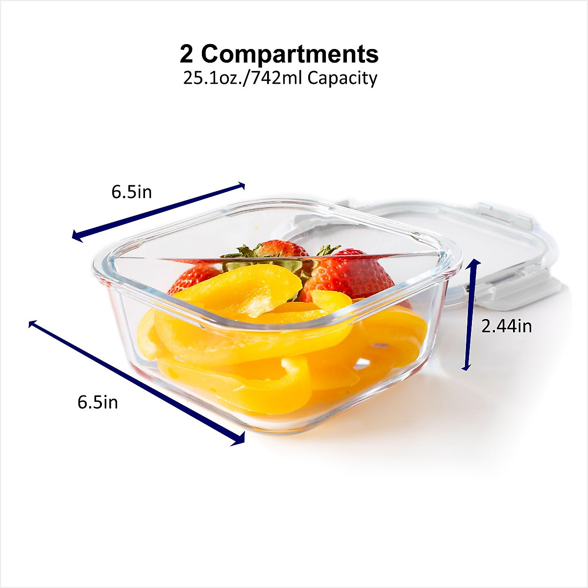 Orii 4 Pack Glass Meal Prep Containers with Lids, 2 or 3 Compartments for Food Storage, BPA-Free, Leak Proof & Airtight (Charcoal Gray Handles)
