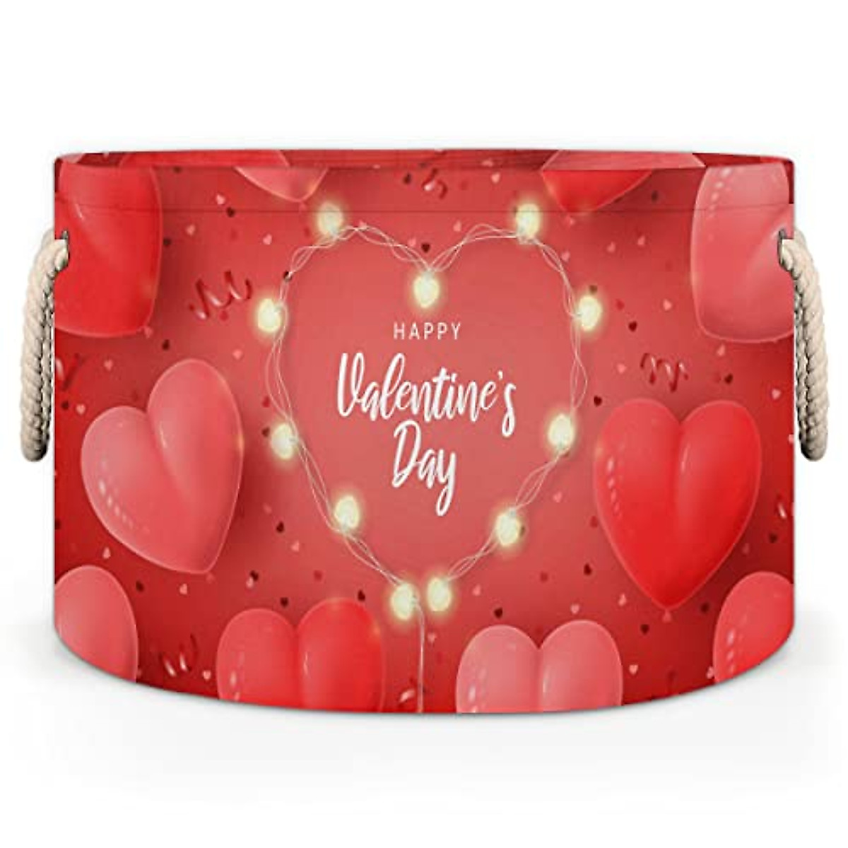 Red Valentines Day Love Heart (17) Large Round Baskets for Storage Laundry Baskets with Handles Blanket Storage Basket for Bathroom Shelves Bins for Organizing Nursery Hamper Girl Boy