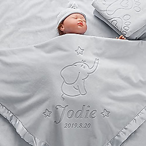 AW BRIDAL Personalized Baby Blanket Gift, Receiving Baby Blankets for Boys Girls, Elephant Baby Stuff Customized Baby Blanket Shower Gifts(36x36inch)