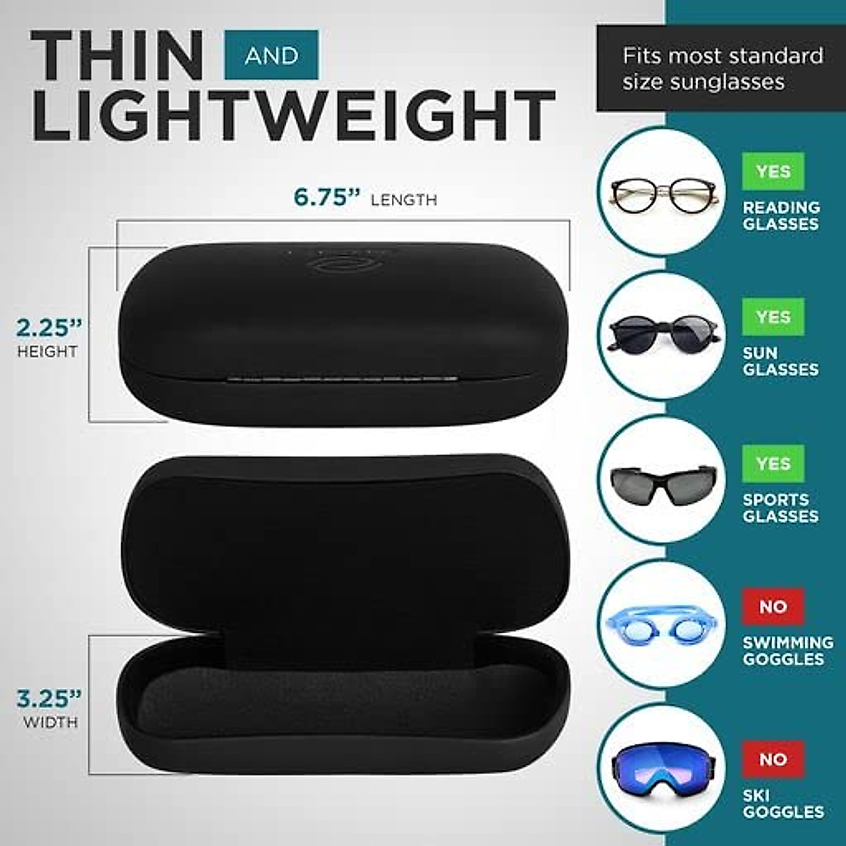 SpecNest SunGlasses Case - Vegan Leather Sunglass Holder with Mesh Foam to Cradle Sunglasses Securely - Hard Eyeglass Case with Metal Construction - Designed by Optical Professionals