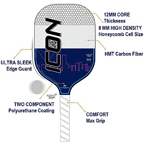 Diadem ICON Performance Pickleball Paddle (Black, Mid, 8oz) | Graphite Carbon Fiber, Honeycomb Core, Fiberglass Face, Ultra Sleek Edge Guard, Spin Friendly | Indoor/Outdoor | USAPA Approved
