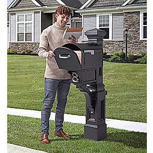 Step2 Atherton Mail Post, Mailbox Not Included, Weather Resistant, Large Outdoor Mailbox Post, Made of Durable Plastic, Easy to Install, Onyx Black