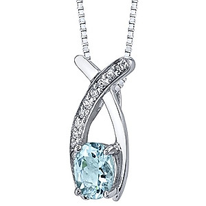 PEORA Aquamarine Pendant Necklace for Women 925 Sterling Silver, Open Infinity Solitaire, Natural Gemstone Birthstone, 0.75 Carat Oval Shape 7x5mm, with 18 Inch Chain