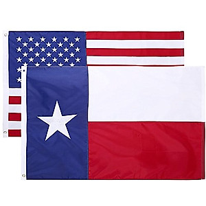 State of Texas + USA Flags 3x5 Feet Combo Pack - Embroidered 210D Nylon Flags with Sewn Panels