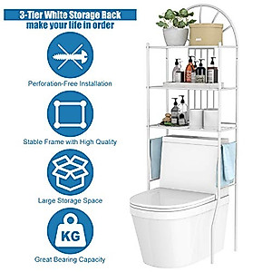 Tangkula Bathroom Space Saver, 3-Tier Over The Toilet Storage Rack, Bathroom Organizer with Metal Frame Shelf for Home Bathroom Laundry, 23.5 x 10.5 x 68 Inches, White