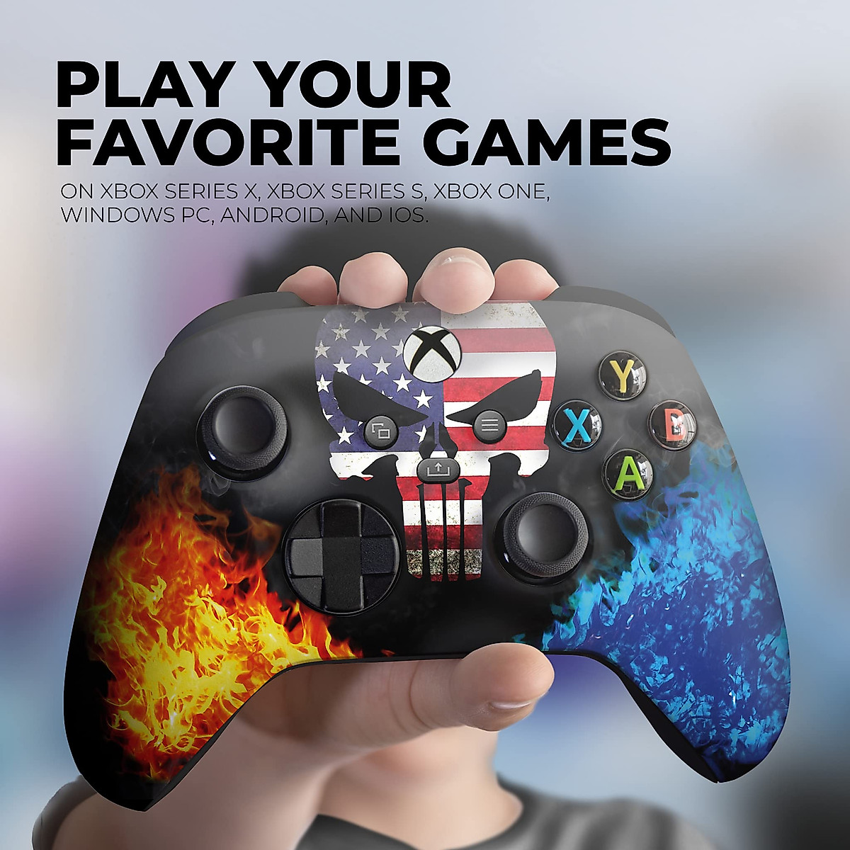 DreamController Americcan Warrior Skull Custom X-box Controller Wireless compatible with X-box One/X-box Series X/S Proudly Customized in USA with Permanent HYDRO-DIP Printing (NOT JUST A SKIN)